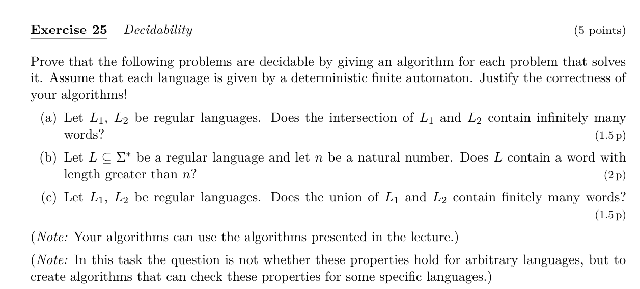 Solved Exercise 25 ﻿Decidability ?(())(5 ﻿points)Prove that | Chegg.com