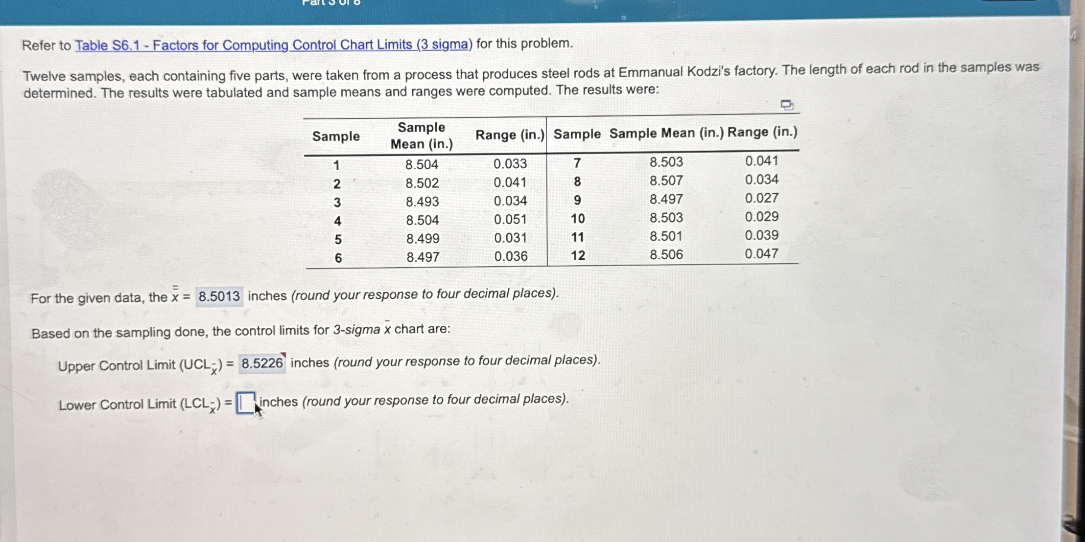 Solved Refer to Table S6.1 - ﻿Factors for Computing Control | Chegg.com