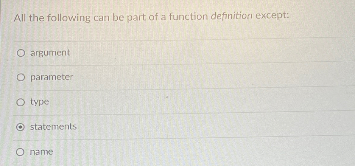 Solved All the following can be part of a function | Chegg.com