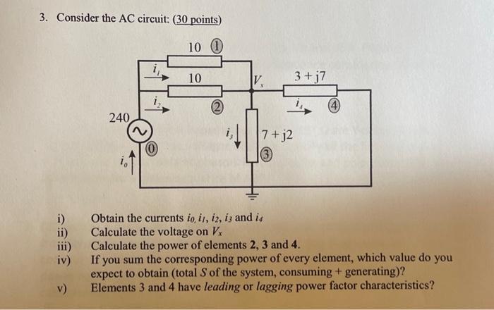 Solved 3. Consider the AC circuit: ( 30 points) i) Obtain | Chegg.com