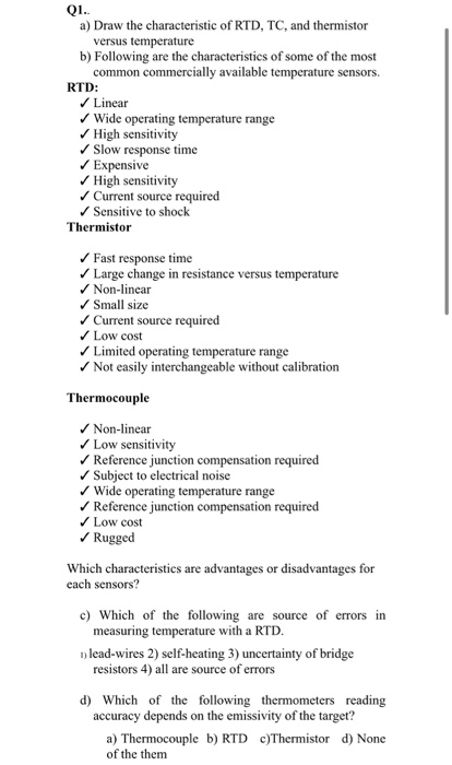 Solved Q1.. a) Draw the characteristic of RTD, TC, and | Chegg.com