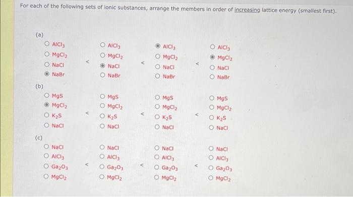 Solved For each of the following sets of ionic substances, | Chegg.com
