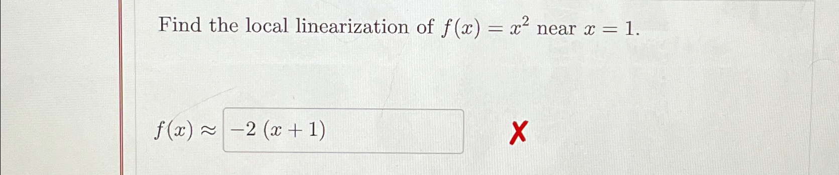 Solved Find the local linearization of f(x)=x2 ﻿near | Chegg.com