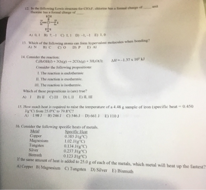 Solved 12. In the following Lewis structure for CIO.F. | Chegg.com