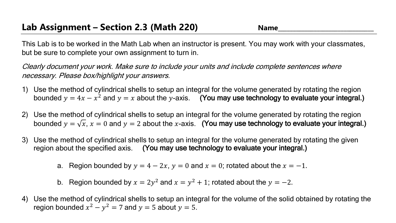 Solved This Lab is to be ﻿worked in ﻿the Math Lab when an | Chegg.com