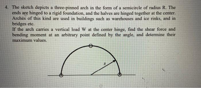 Solved 4. The sketch depicts a three-pinned arch in the form | Chegg.com