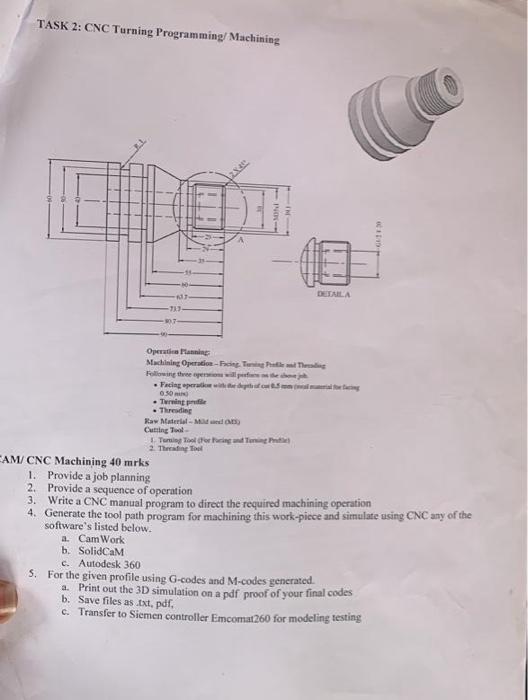 Solved TASK 2: CNC Turning Programming/Machining Operatira | Chegg.com