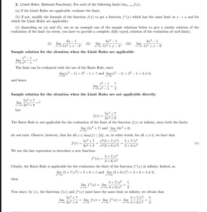 Solved 2. (Limit Rules: Rational Functions). For each of the | Chegg.com