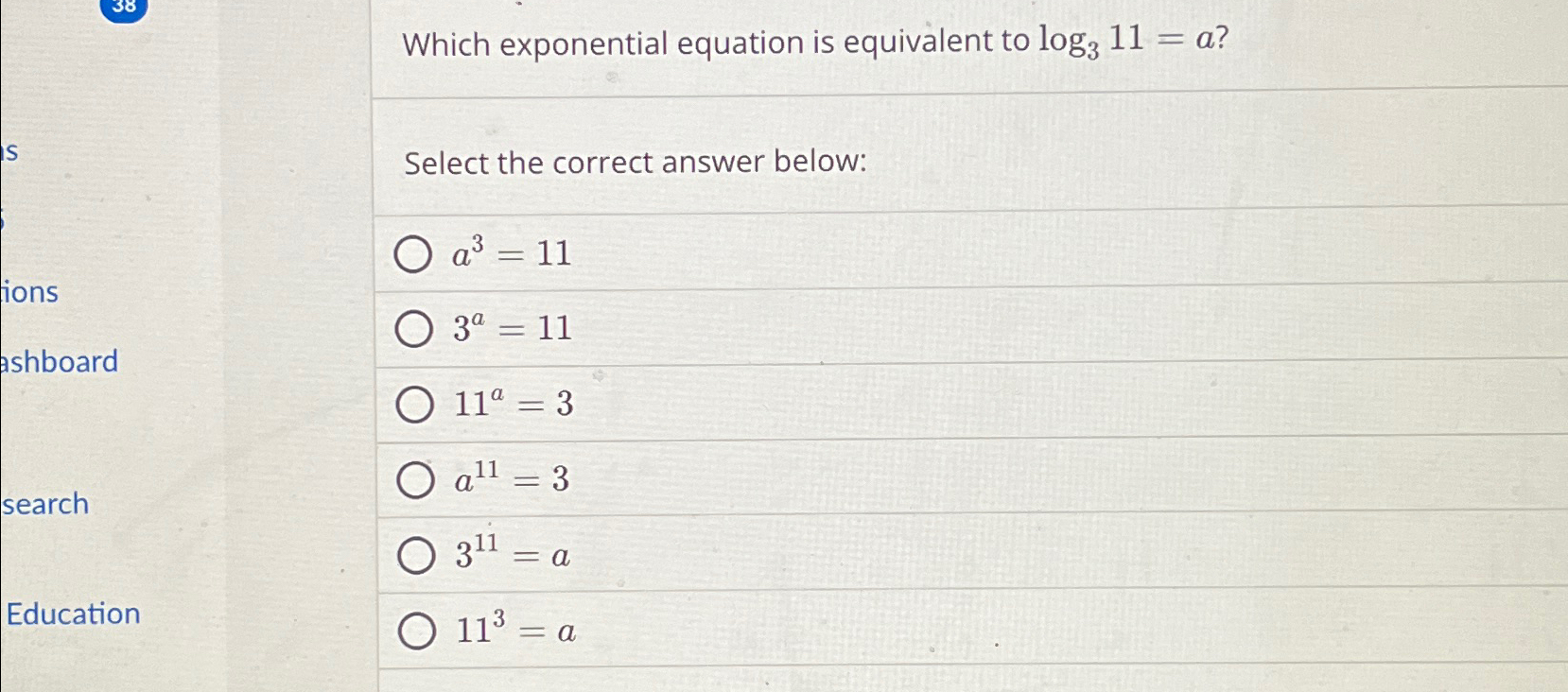 Solved Which exponential equation is equivalent to | Chegg.com