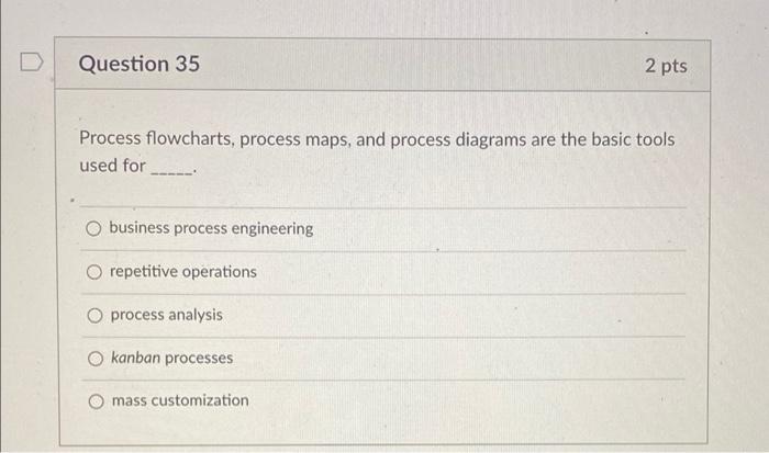 Solved Question 35 2 pts Process flowcharts, process maps, | Chegg.com