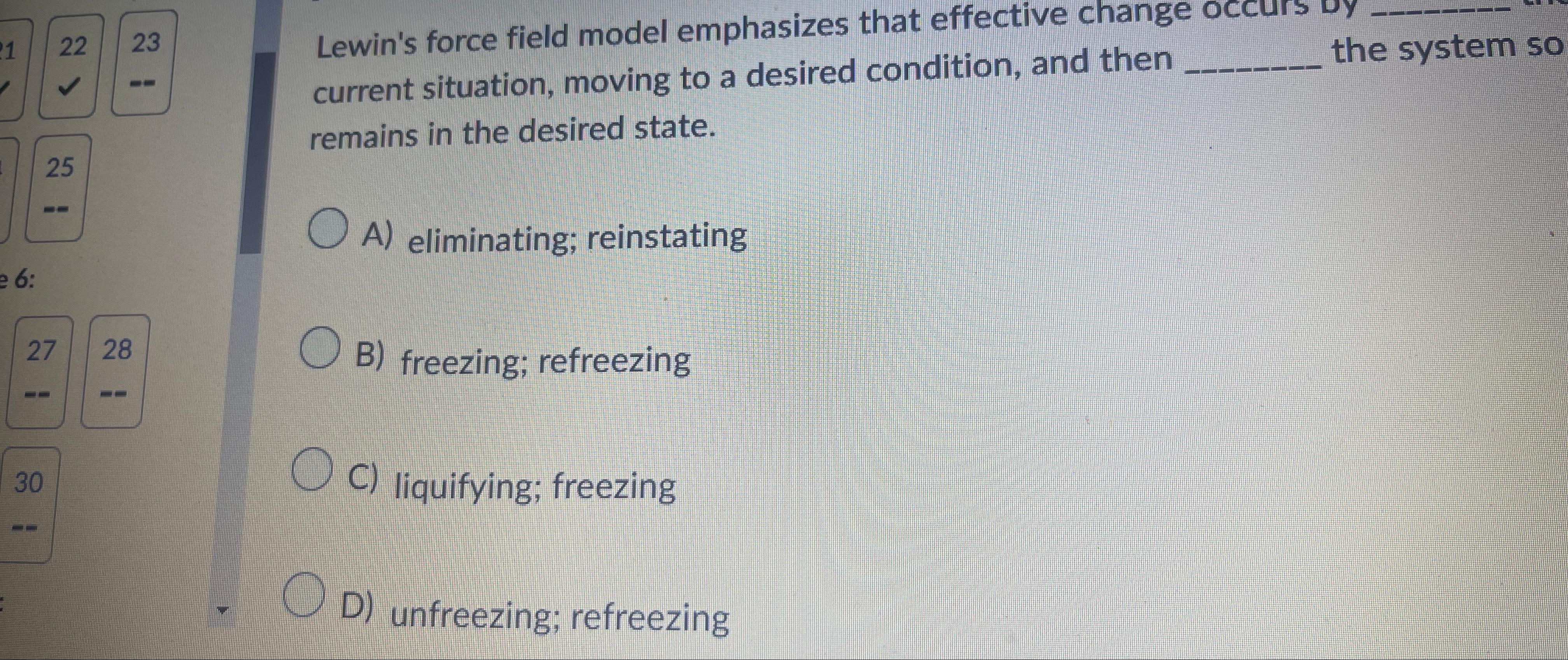 Solved Lewin's force field model emphasizes that effective | Chegg.com
