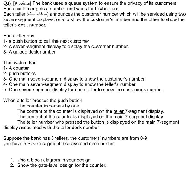 Solved Q3) [9 ﻿points] ﻿The bank uses a queue system to | Chegg.com