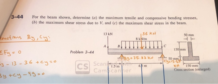 Solved 3-44 For the beam shown, determine (a) the maximum | Chegg.com