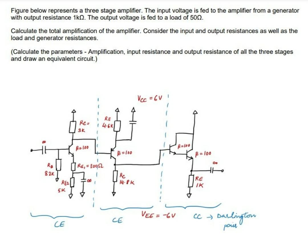 Solved Figure below represents a three stage amplifier. The | Chegg.com