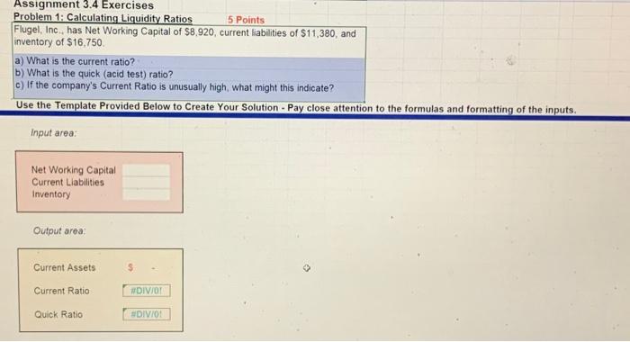 Solved Input area: Net Working Capital Current Llabilities | Chegg.com