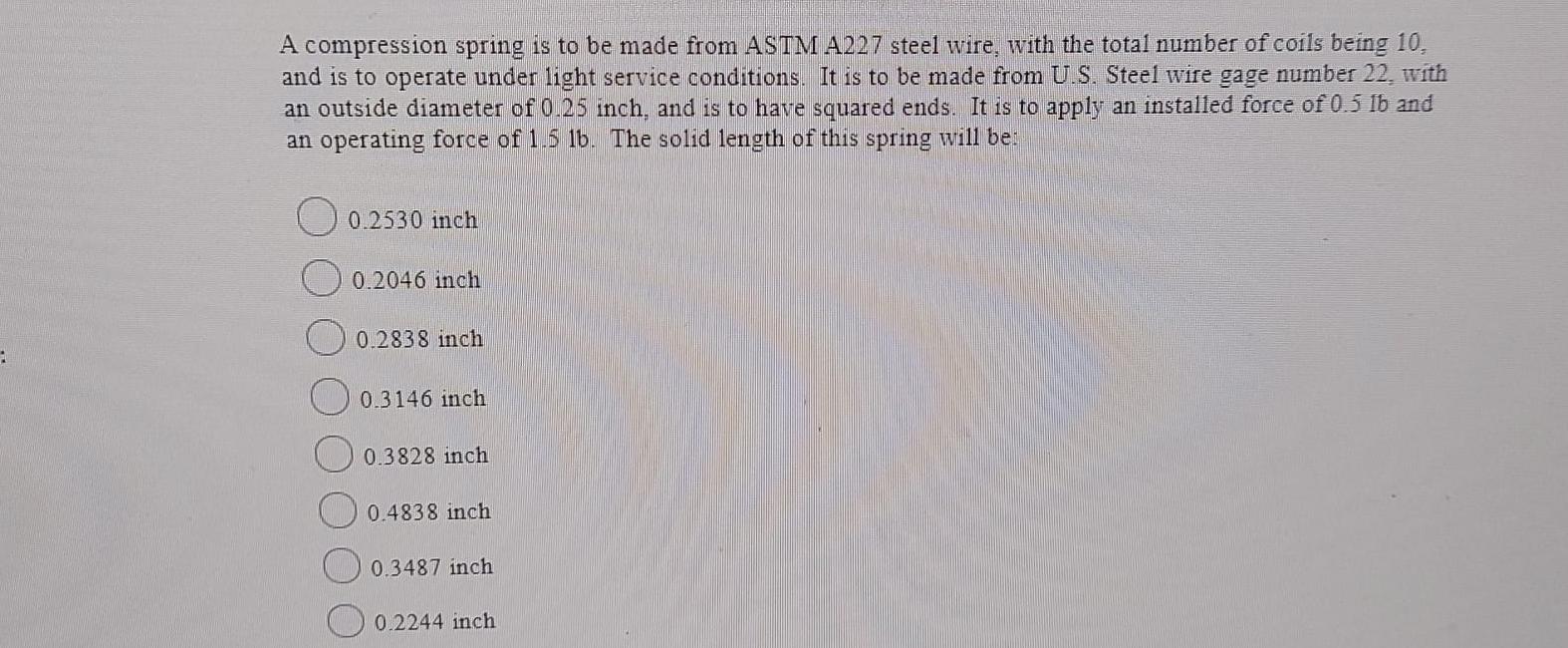 Solved A compression spring is to be made from ASTM A227 | Chegg.com