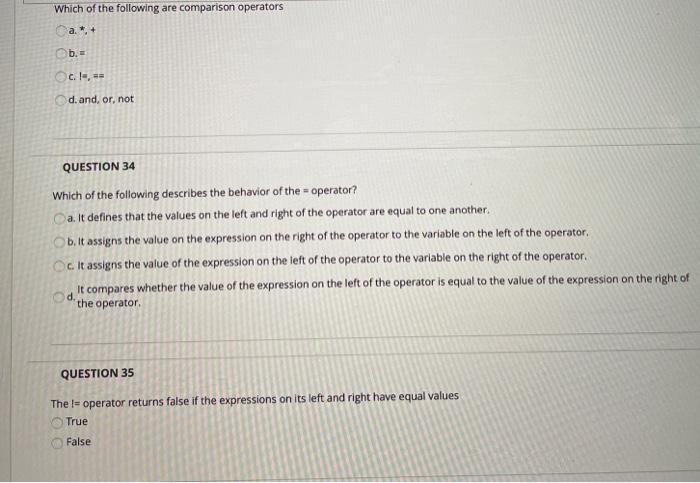 Solved Which of the following are comparison operators Ca* + | Chegg.com