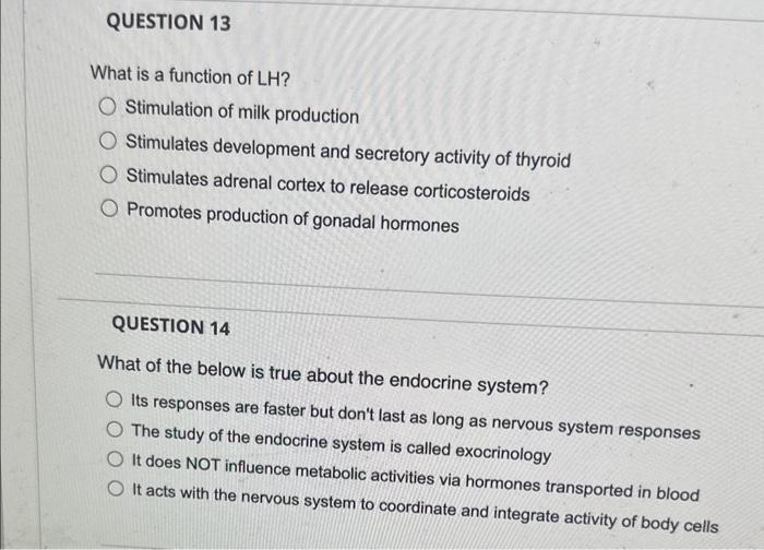 Solved What is a function of LH ? Stimulation of milk | Chegg.com
