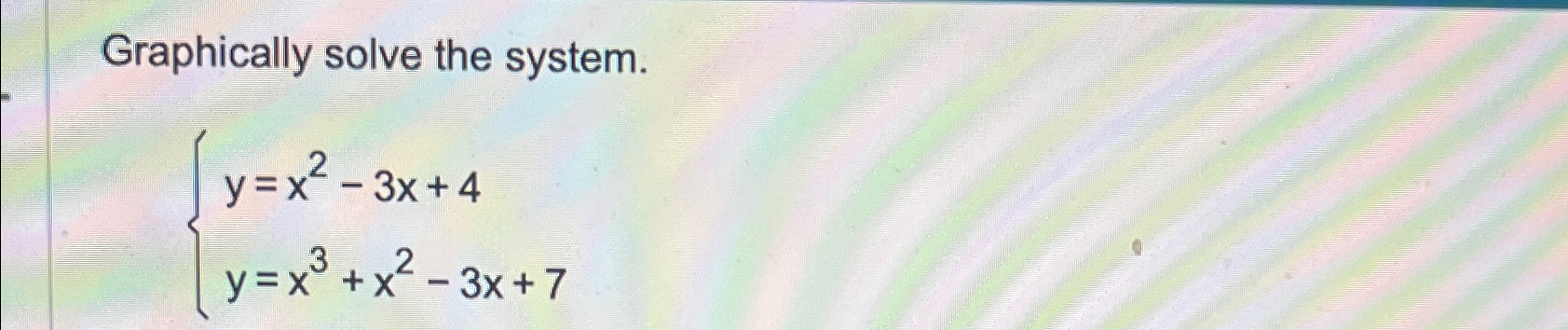 Solved Graphically solve the system.y=x2-3x+4y=x3+x2-3x+7 | Chegg.com