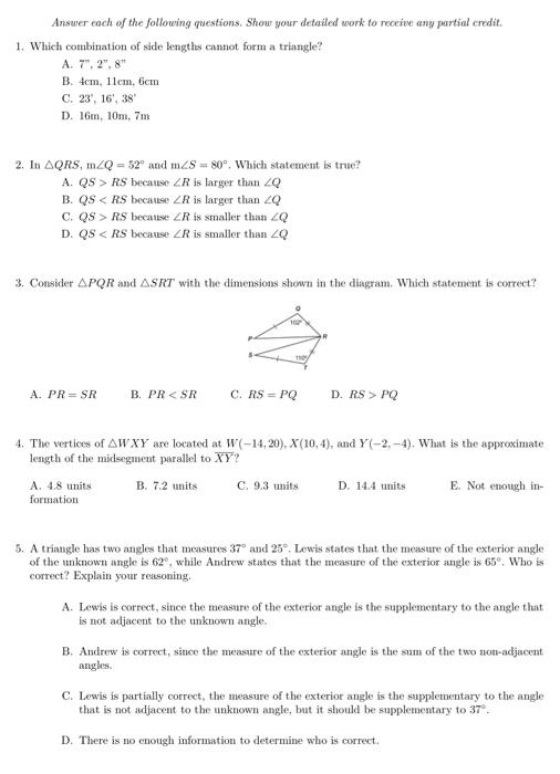 Solved Answer each of the following questions. Show your | Chegg.com