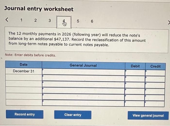 Solved Journal entry worksheet 1 4 5 6 Record the second | Chegg.com