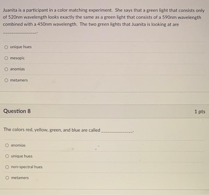 Solved Juanita is a participant in a color matching | Chegg.com