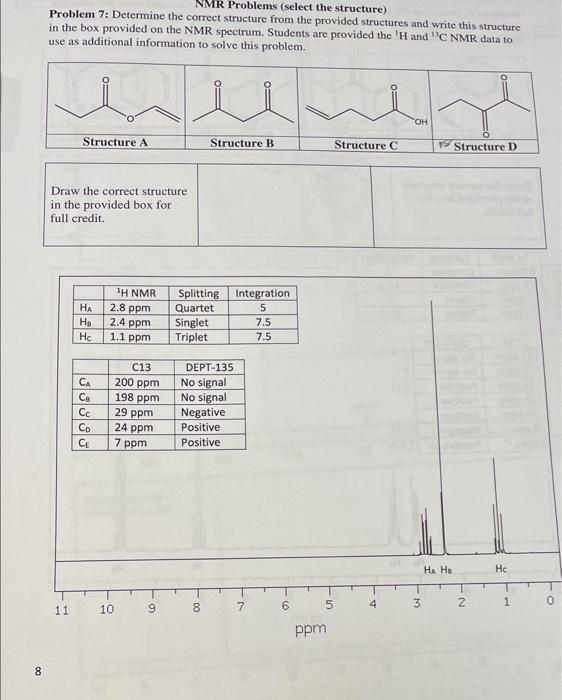 Solved NMR Problems (select the structure) Problem 7: | Chegg.com