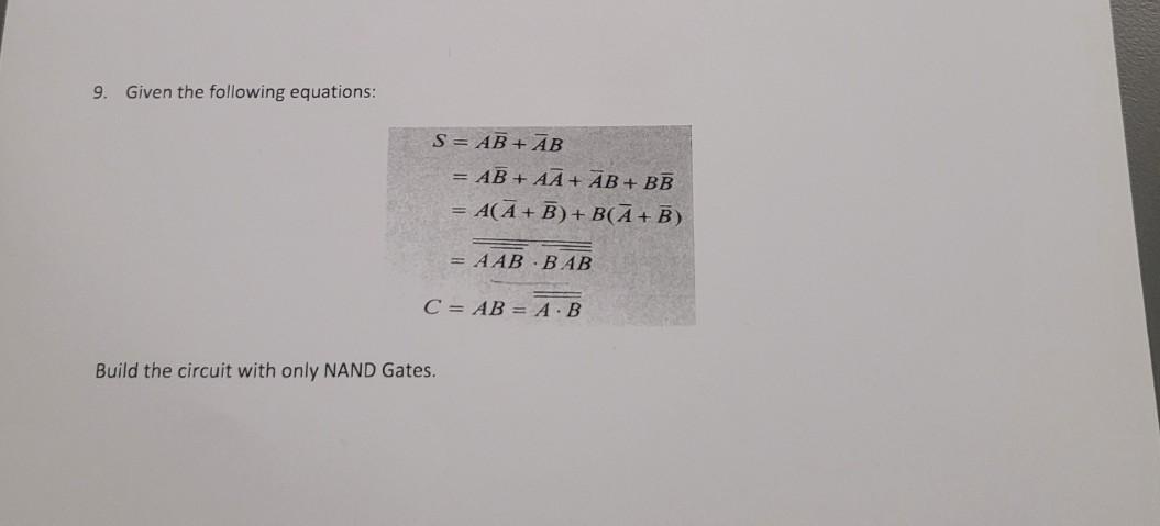 Solved 9. Given the following equations: | Chegg.com