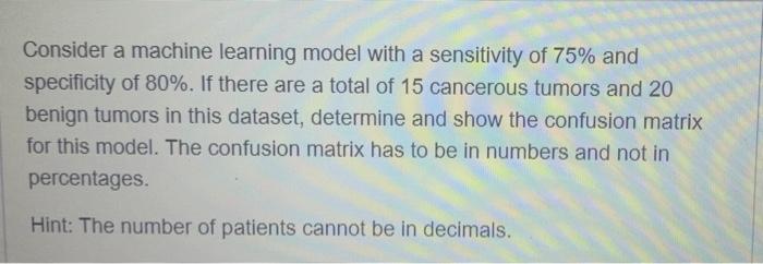 Solved Consider a machine learning model with a sensitivity | Chegg.com