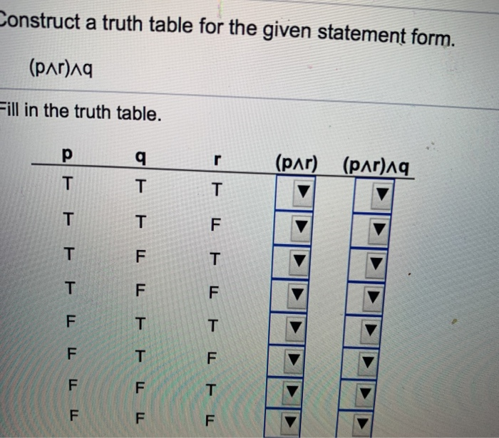 Solved Onstruct A Truth Table For The Given Statement Form