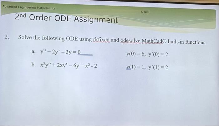 Solved Advanced Engineering Mathematics O'Neil 2nd Order ODE | Chegg.com