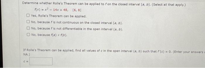 Solved Determine whether Rolle's Theorem can be applied to | Chegg.com