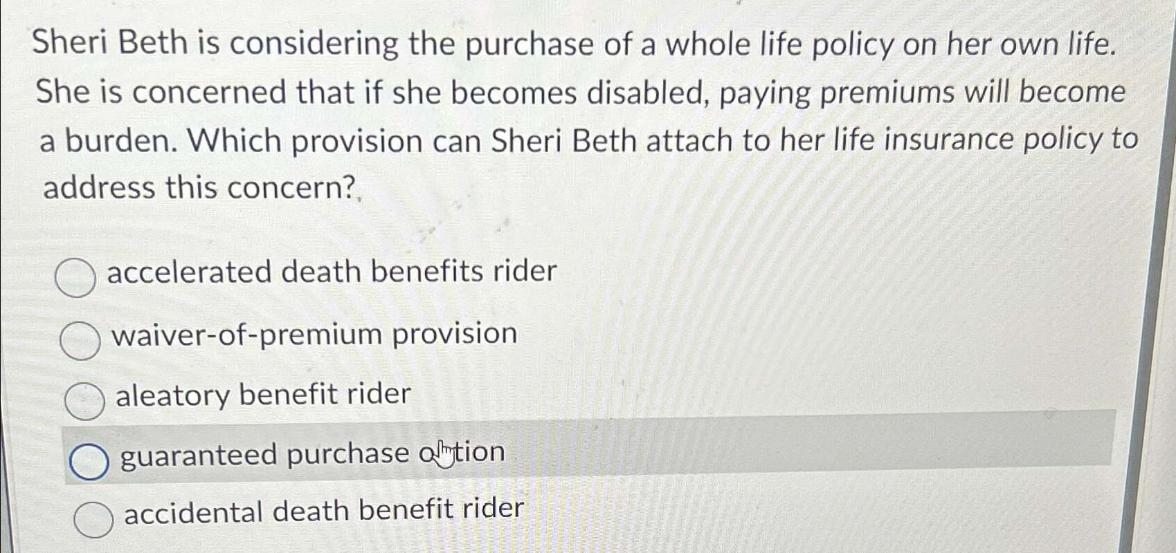 Solved Sheri Beth is considering the purchase of a whole | Chegg.com
