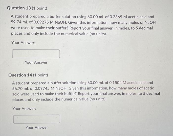 Solved A student prepared a buffer solution using 60.00 mL | Chegg.com