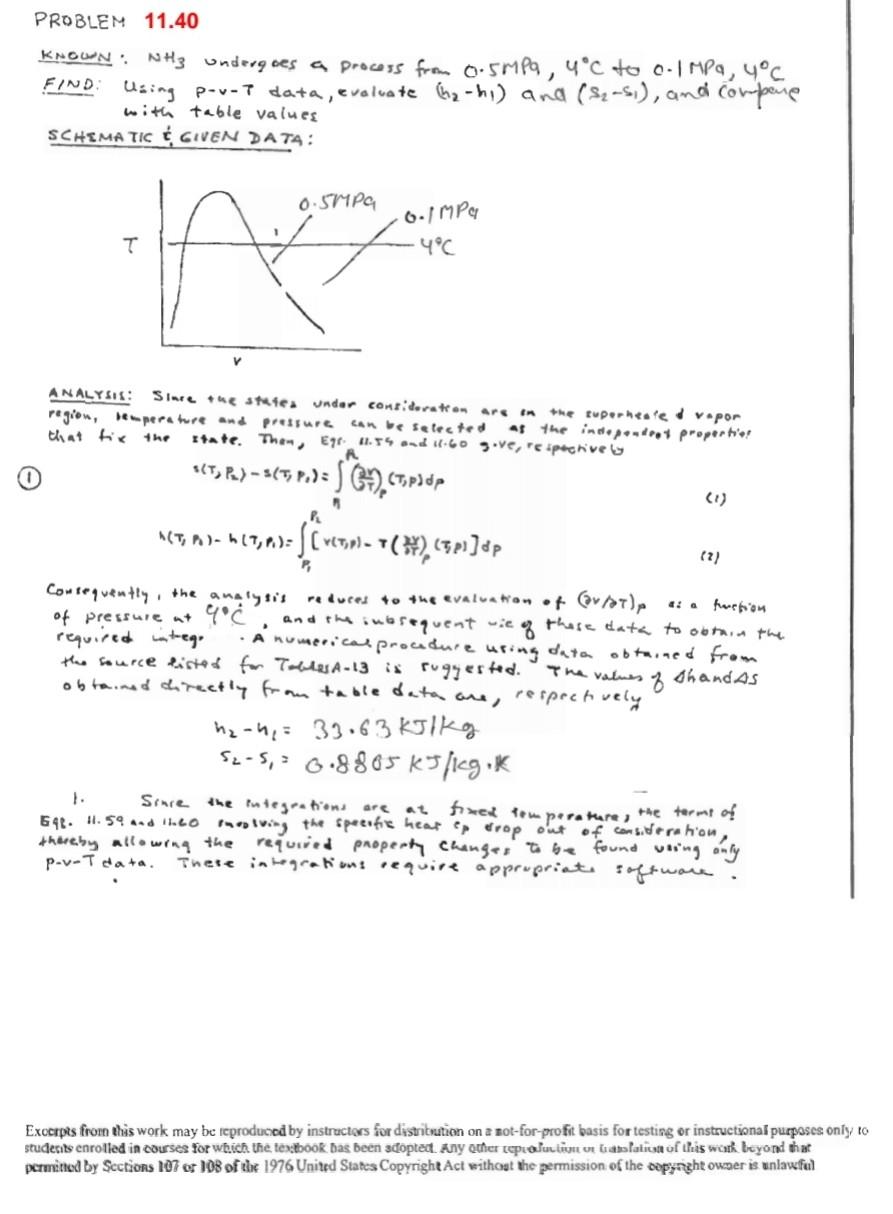 Solved 11.40 Using only p-v-T data from the ammonia tables, | Chegg.com