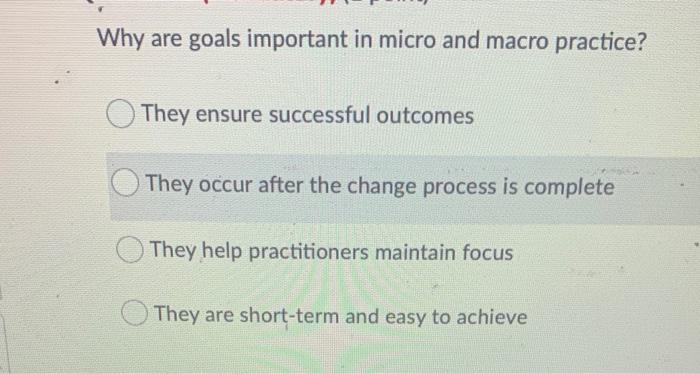Solved Why are goals important in micro and macro practice? | Chegg.com