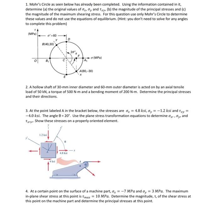 Solved 1. Mohr's Circle as seen below has already been | Chegg.com