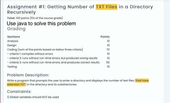Solved Assignment #1: Getting Number of TXT Files in a | Chegg.com