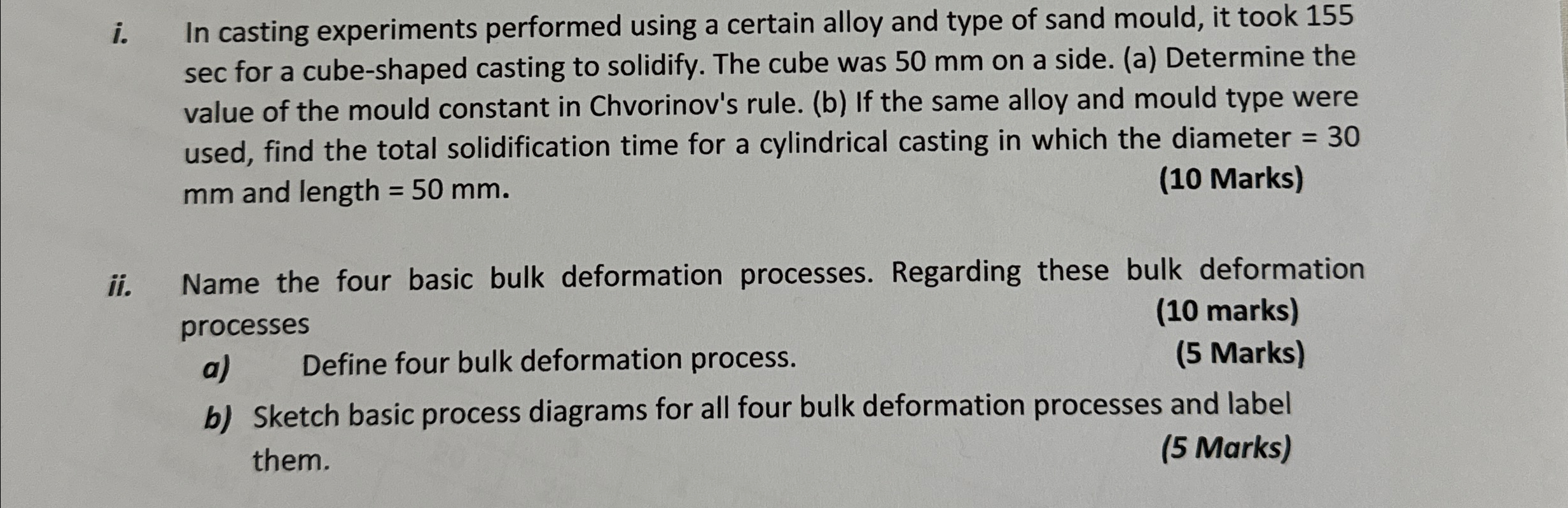 Solved i. ﻿In casting experiments performed using a certain | Chegg.com