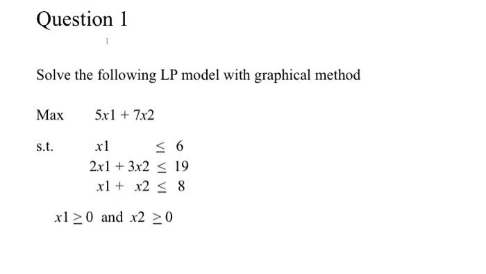 Solved Question 1 Solve the following LP model with | Chegg.com