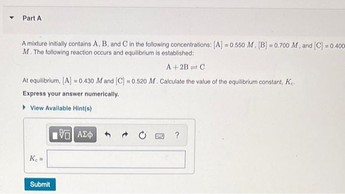 Solved Consider The Following Reaction Part A