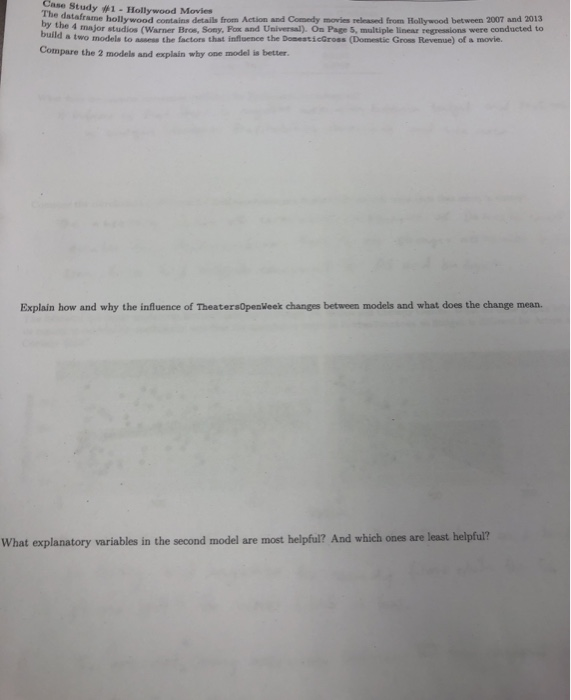 Solved Case Study Hollywood Movies dataframe hollywood | Chegg.com