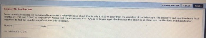 Solved PRINTER VERSION HACK NEXT Chapter 26, Problem 104 An | Chegg.com