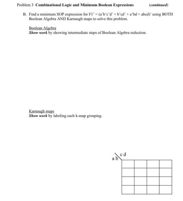 Solved Problem 3 Combinational Logic and Minimum Boolean | Chegg.com