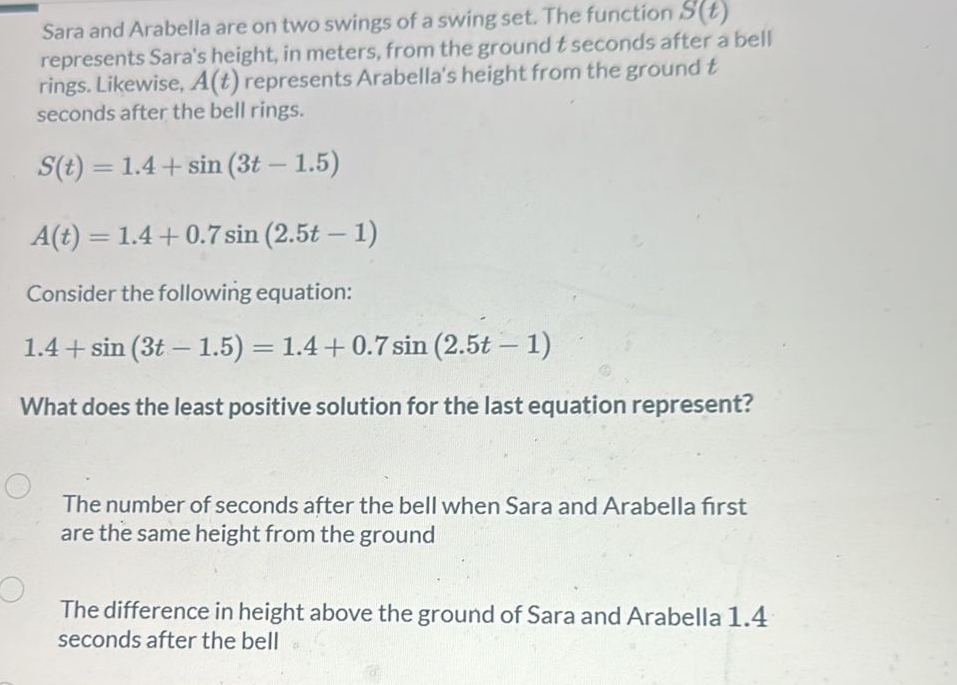 Solved Sara and Arabella are on two swings of a swing set. | Chegg.com