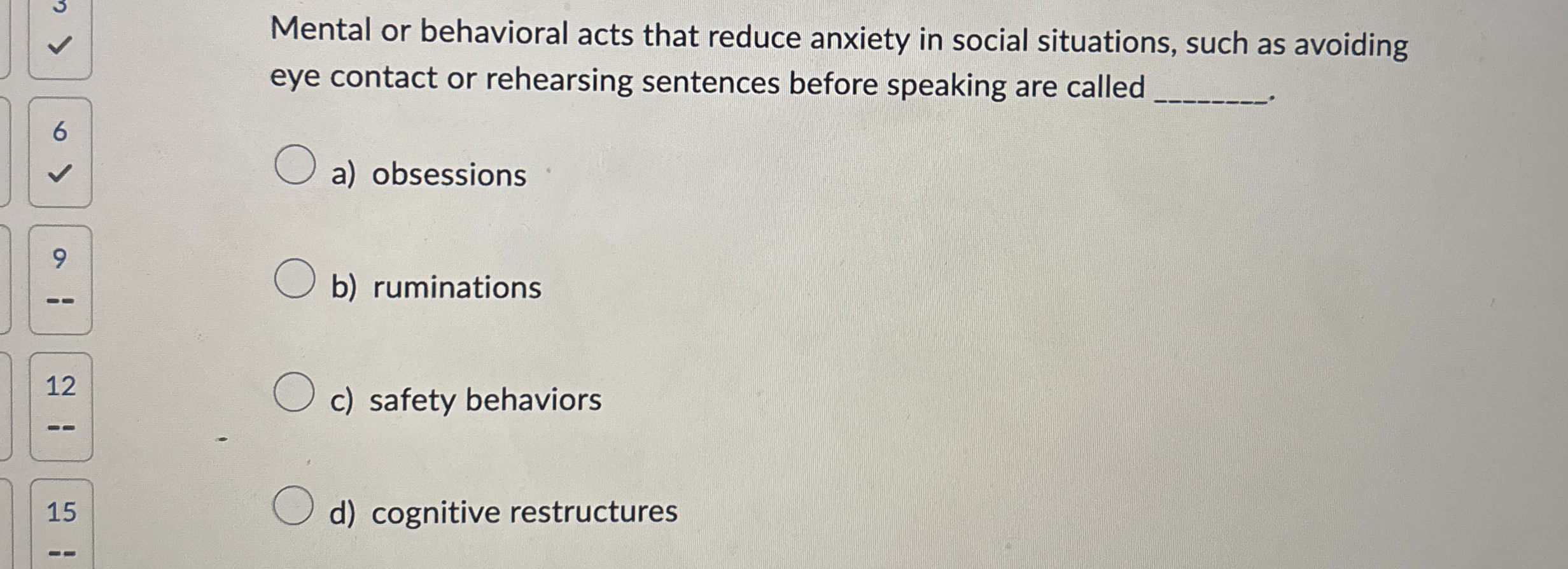 Solved Mental or behavioral acts that reduce anxiety in | Chegg.com