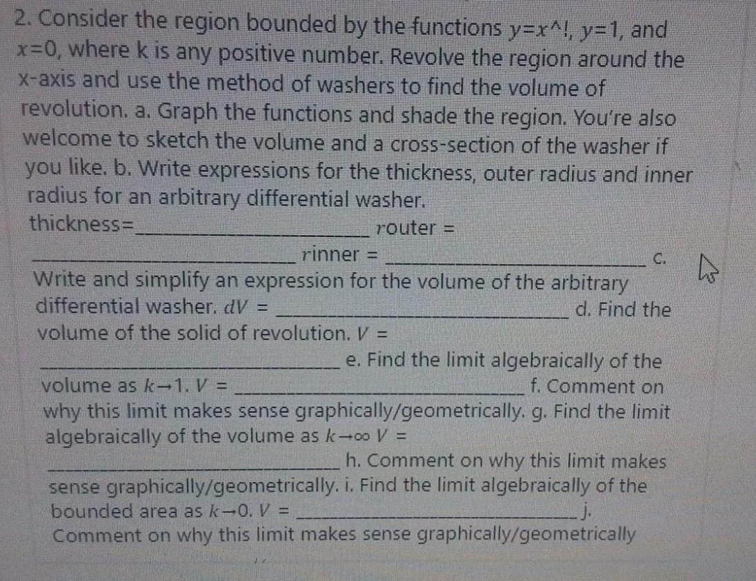 Solved 2. Consider the region bounded by the functions | Chegg.com