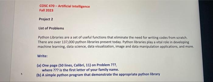Solved cosc470 - Artificial Intelligence Fall 2023 Project 2 | Chegg.com