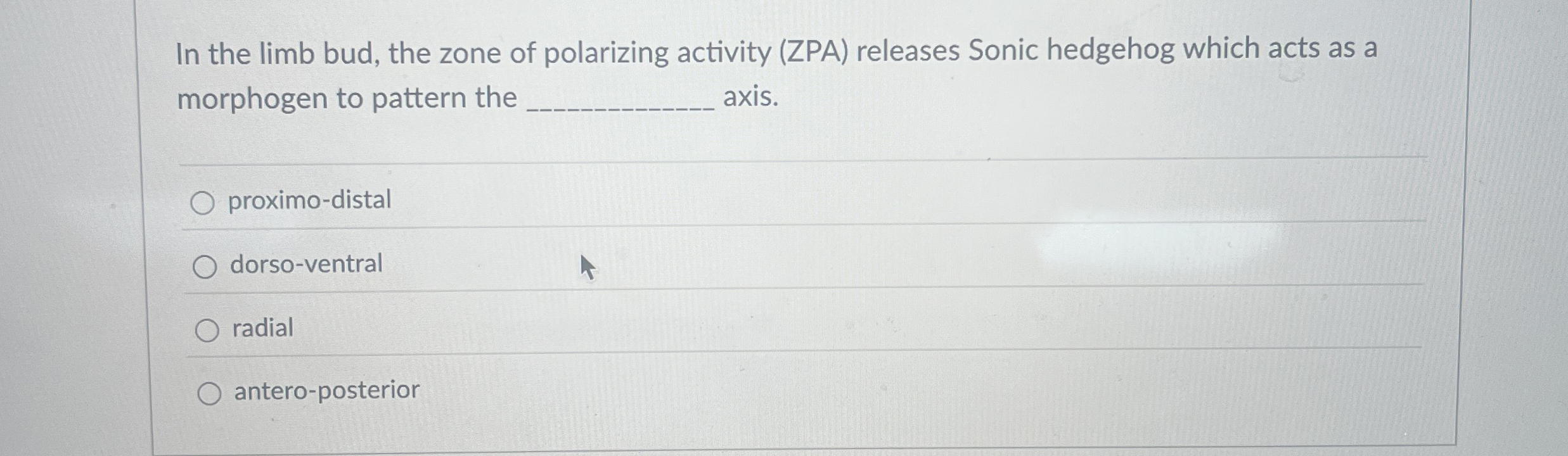 High Quality SOLUTION In the limb bud, the zone of polarizing activity ...