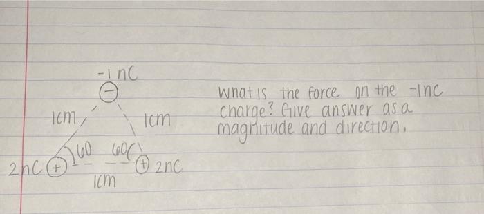 Solved What is the force on the -1nC charge? Give answer as | Chegg.com